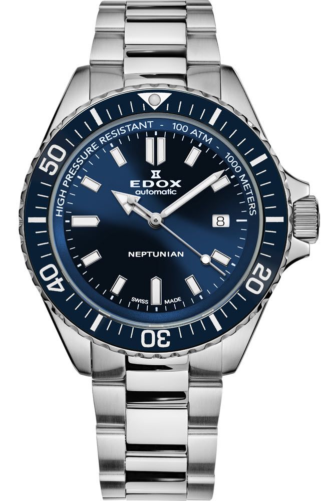 Edox Neptunian Automatic 1000M Diver 80120 3BUM BUF - Dykkerklokke i Sølv 80120 3BUM BUF
