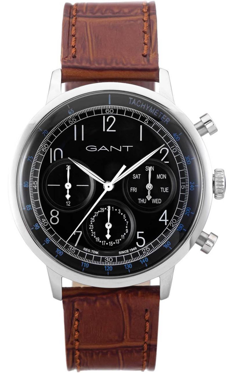 Gant GANT Calverton - Herreklokke i rustfritt stål med brun lærreim